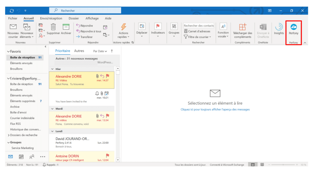 Utiliser le complément “Perfony pour Outlook” - Perfony