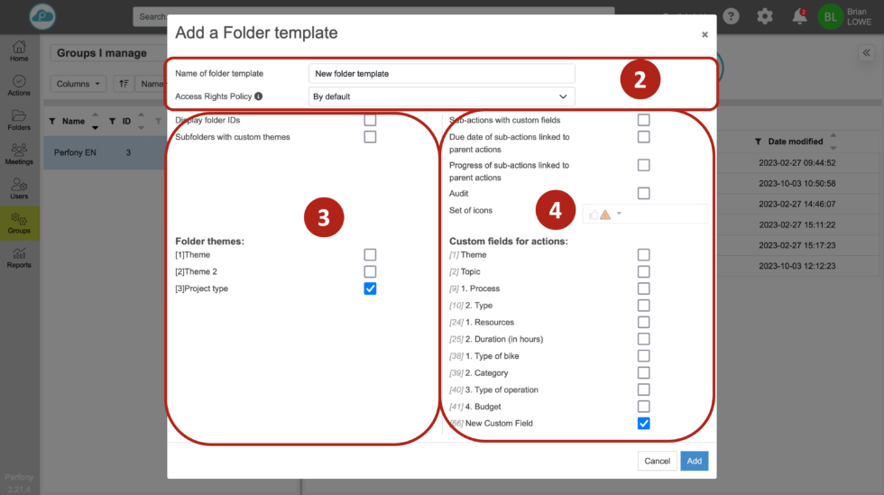 Create and manage folder templates - Perfony