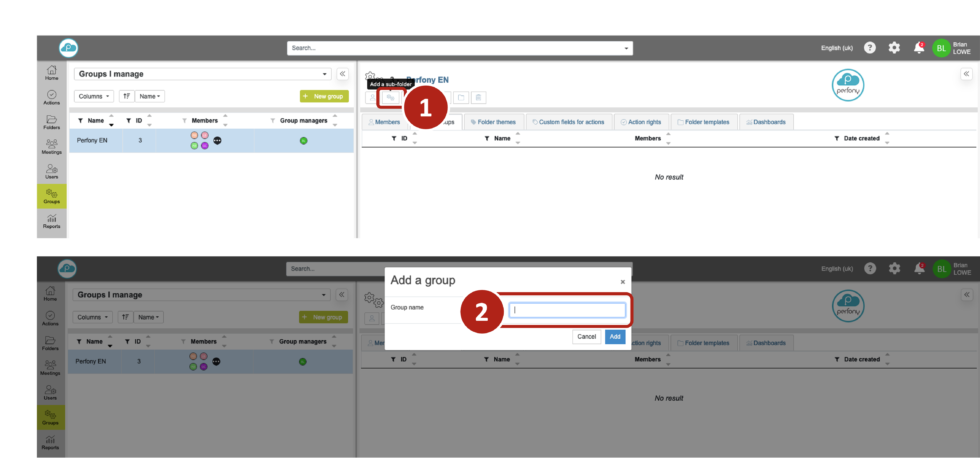 Creating and managing a sub-group - Perfony