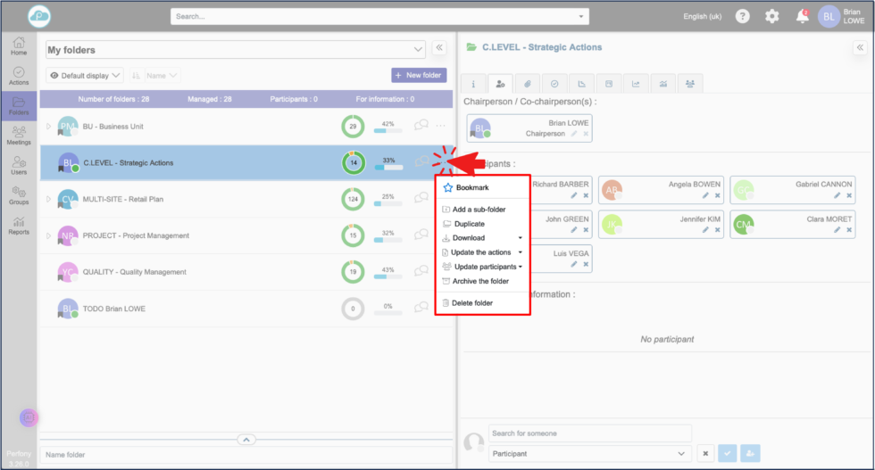 Save time with the quick folder menu - Perfony